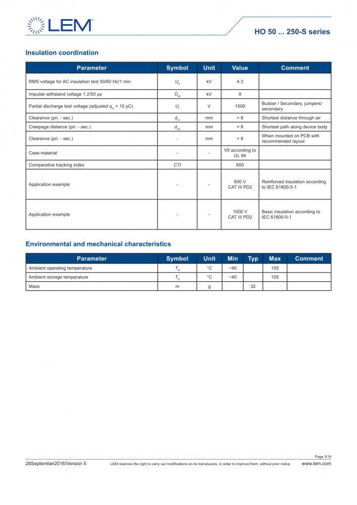 LEM HO 150-S datasheet page 3