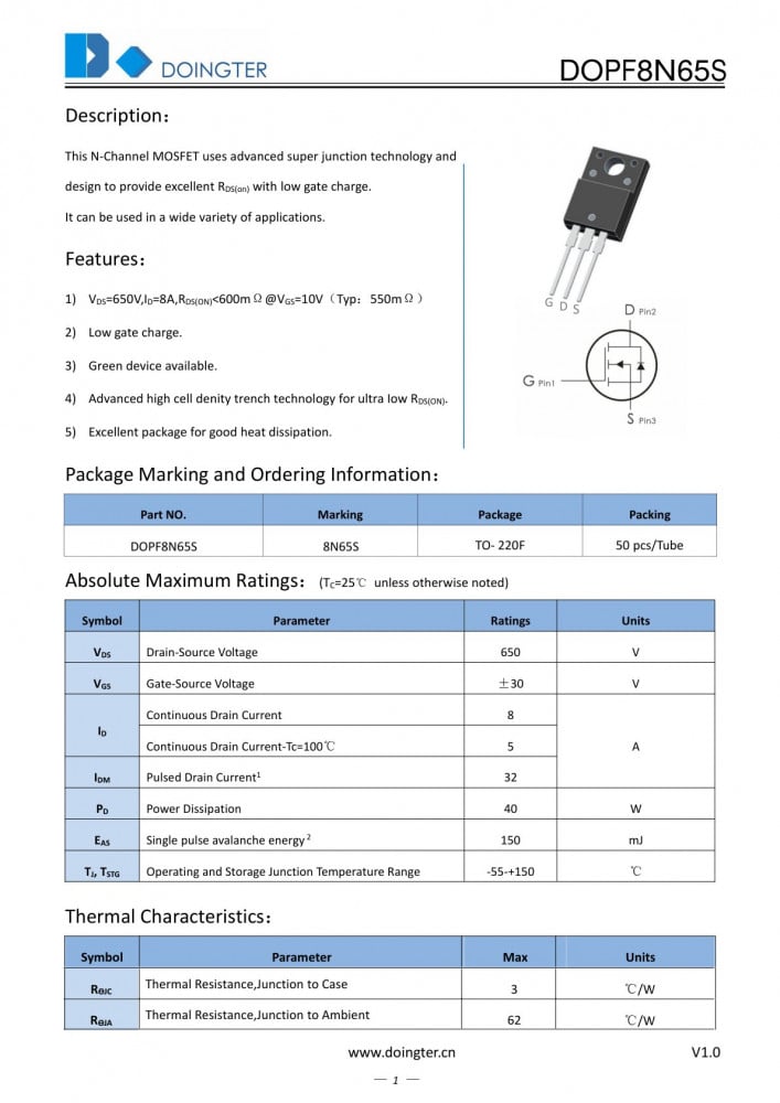 DOPF8N65S datasheet page 1