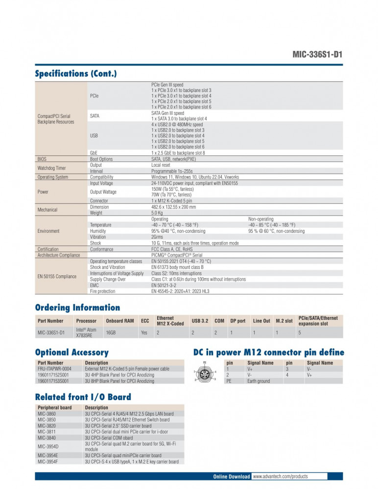 MIC-336S1-D1 technical document page 2