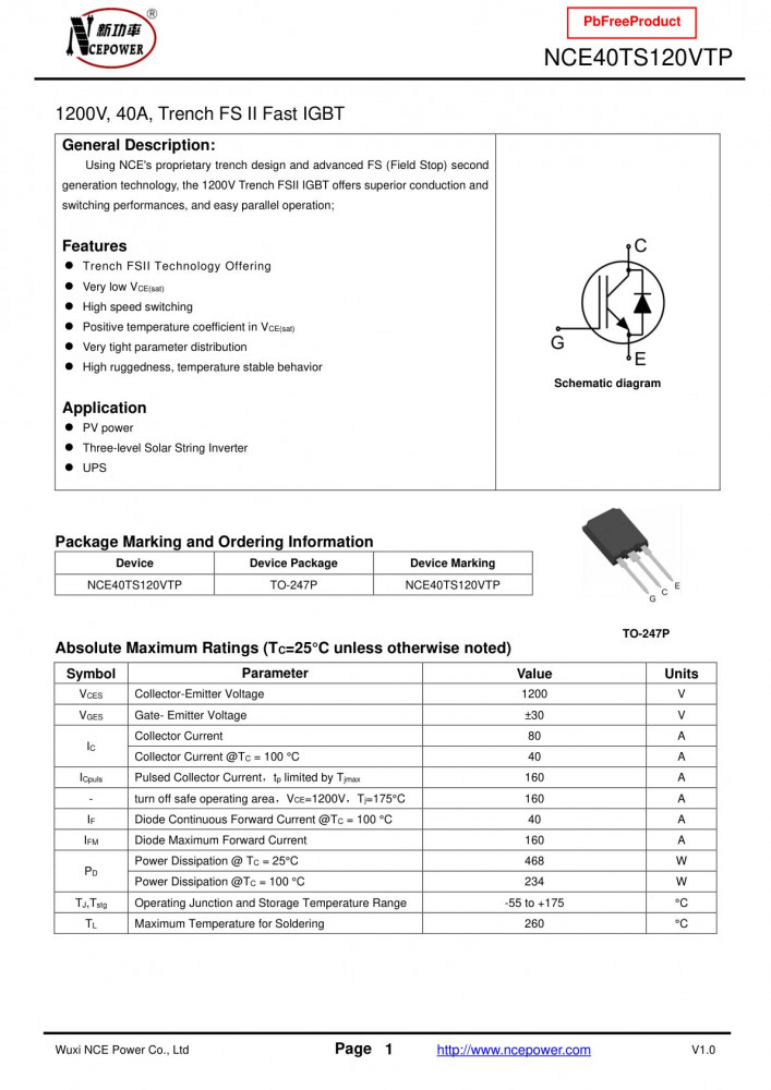 NCE40TS120VTP datasheet page 1