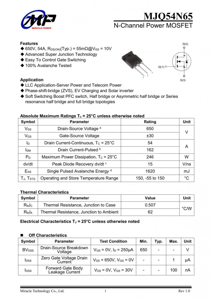 MJQ54N65 datasheet page 1