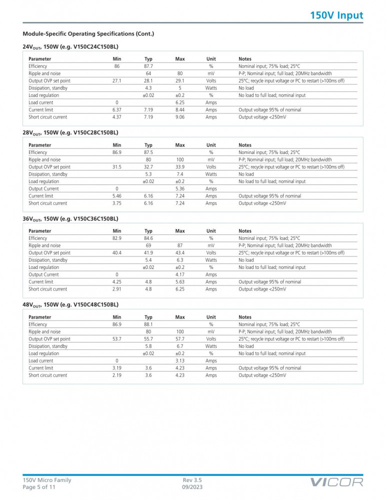 VICOR V150C28H150BN technical document page 5