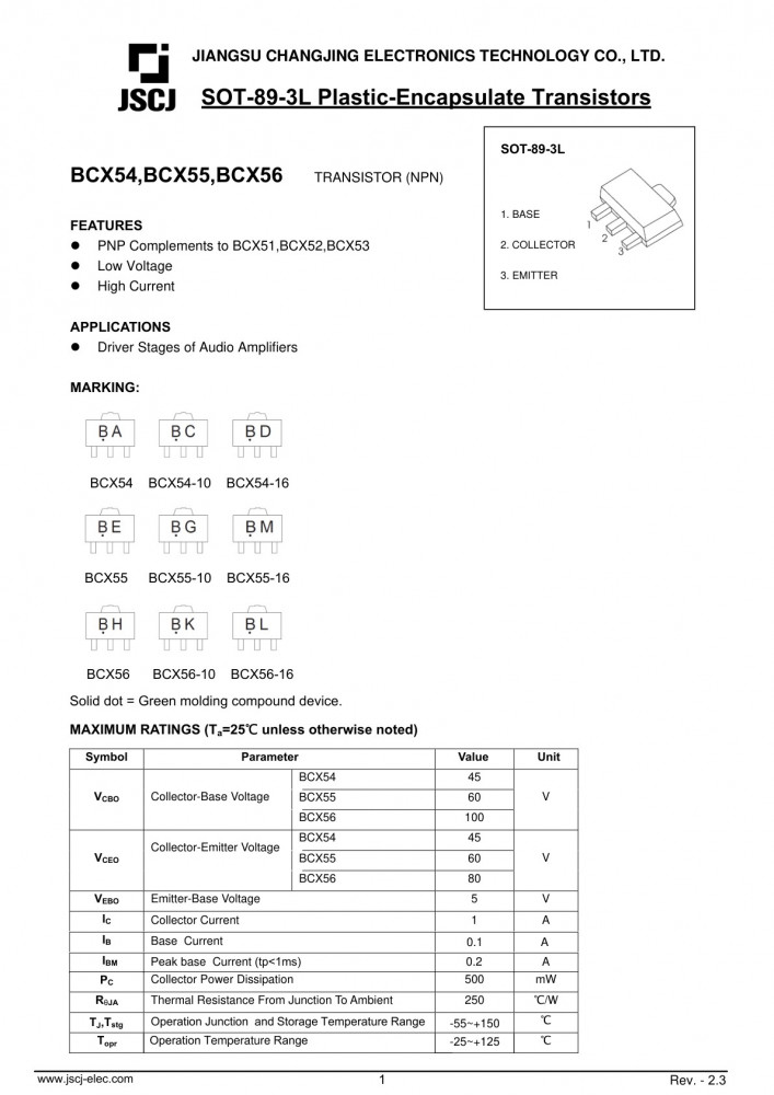 BCX54-16 datasheet page 1