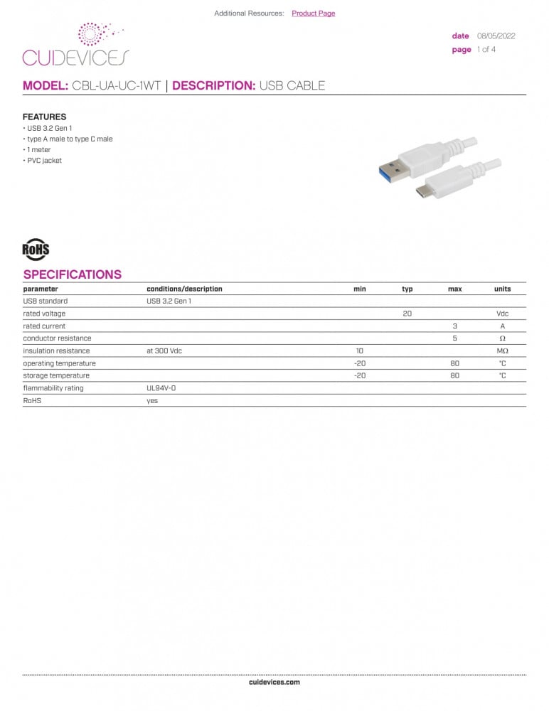 CBL-UA-UC-1WT datasheet page 1