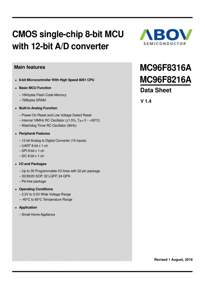 MC96F8316AMBN datasheet page 1