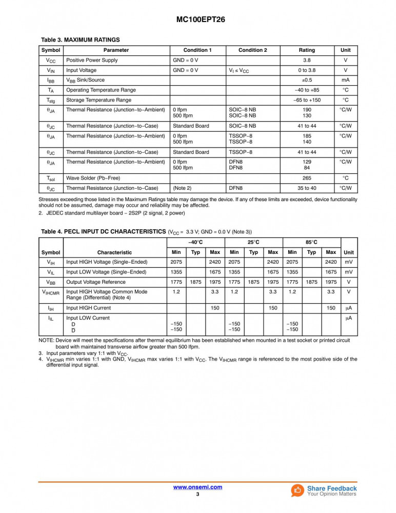 MC100EPT26 documentation page 3