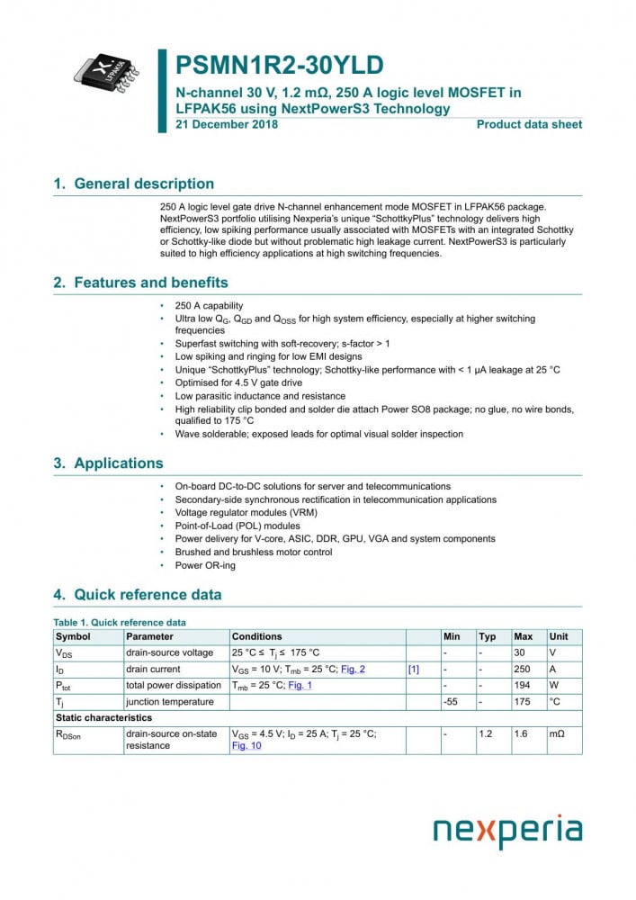 PSMN1R2-30YLD datasheet page 1