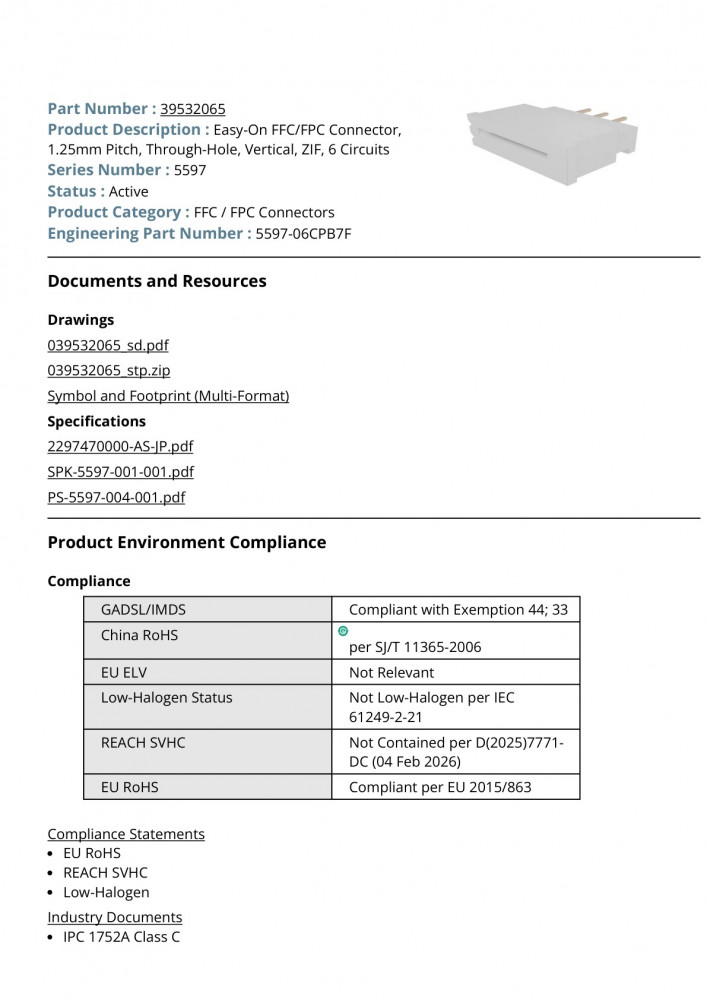 MOLEX 39532065 technical document page 1