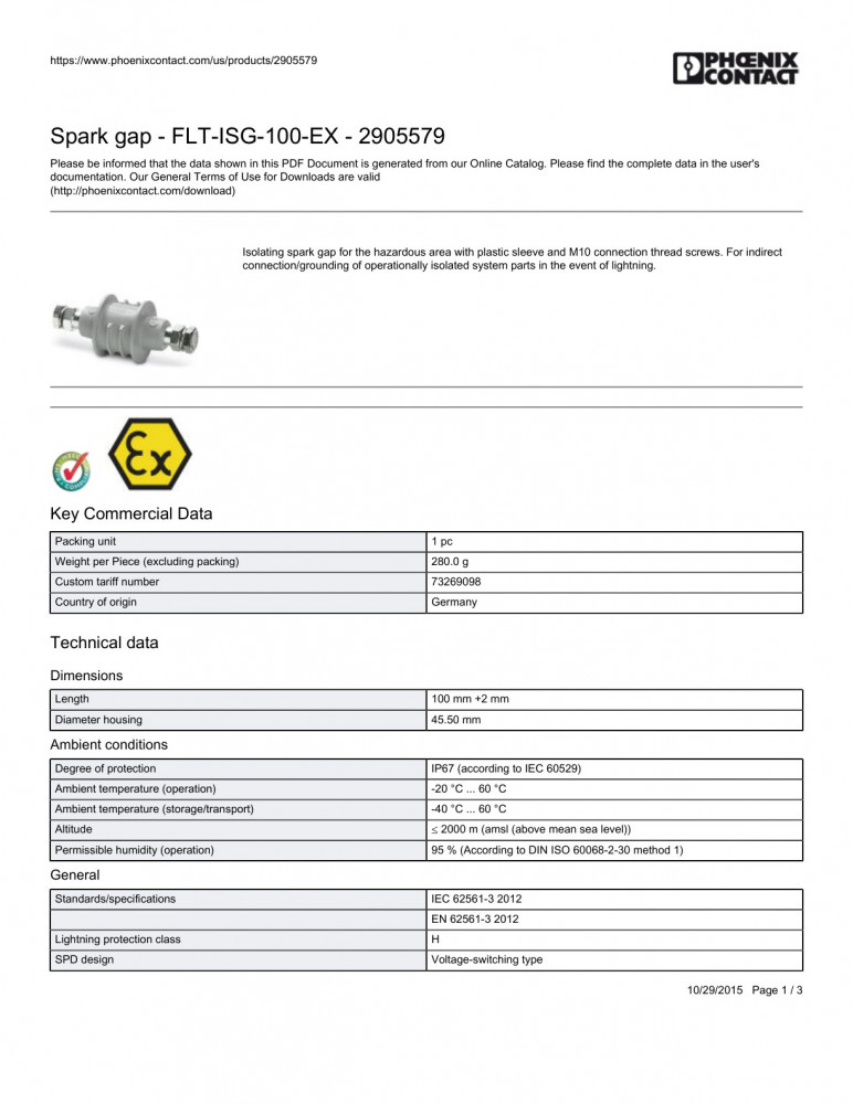 Phoenix Contact FLT-ISG-100-EX technical document page 1