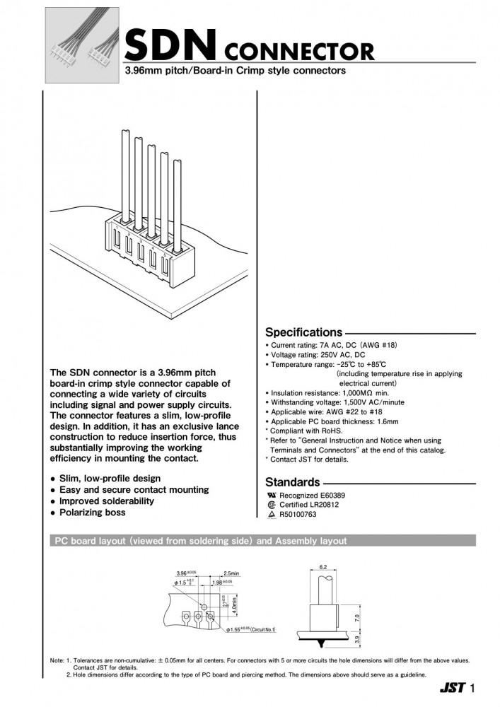 JST SDN connector technical document page 1
