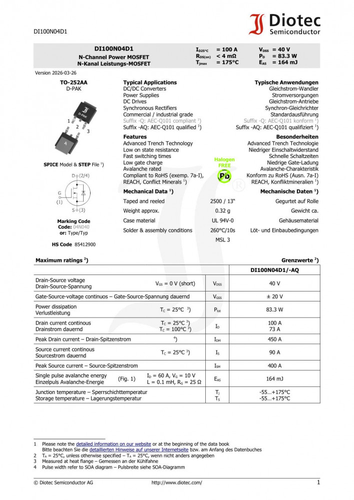 DI100N04D1-AQ datasheet page 1