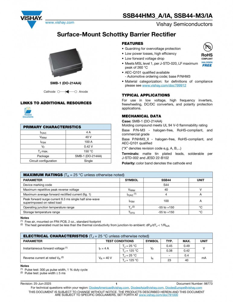 SSB44 datasheet page 1