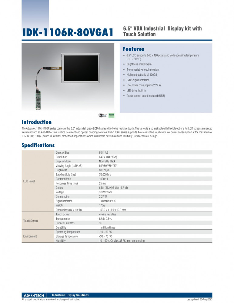 IDK-1106R-80VGA1 technical documentation page 1