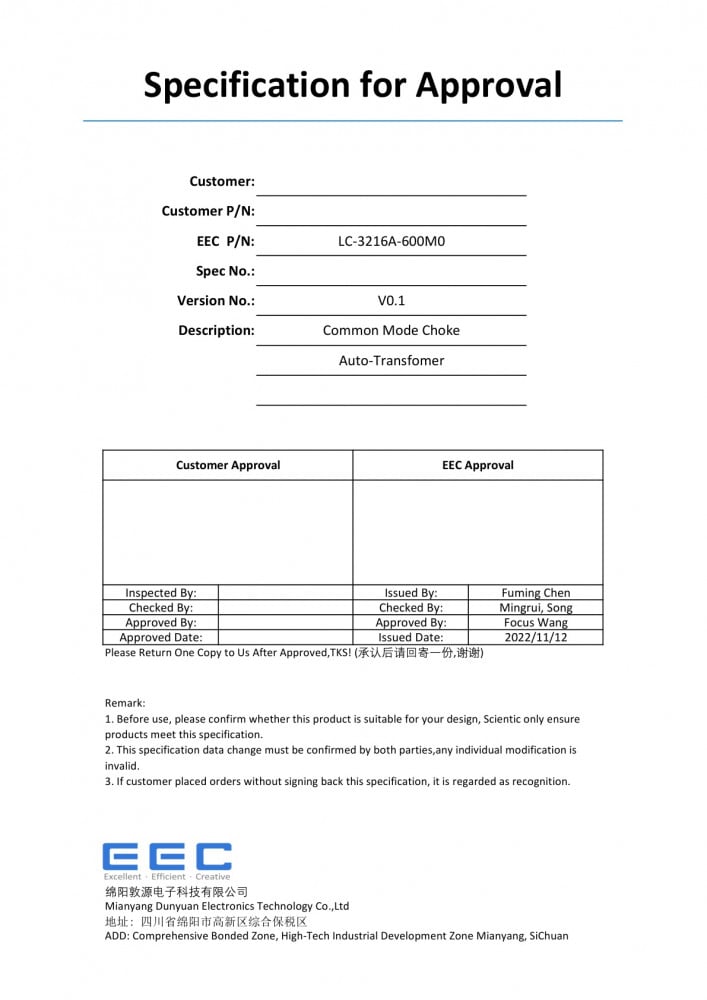 LC-3216A-600M0 specification page 1