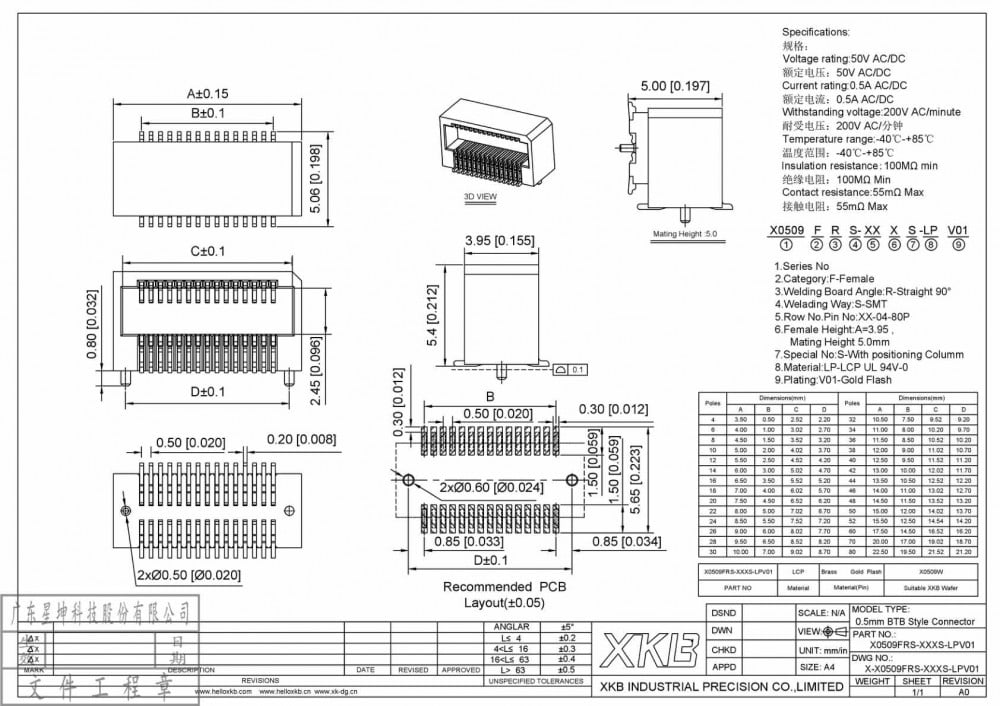 XKB Connection X0509FRS-34AS-LPV01 technical drawing