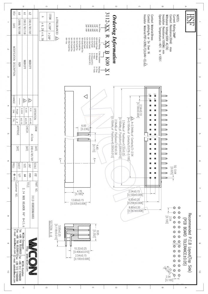 Wcon 3112 series technical drawing preview