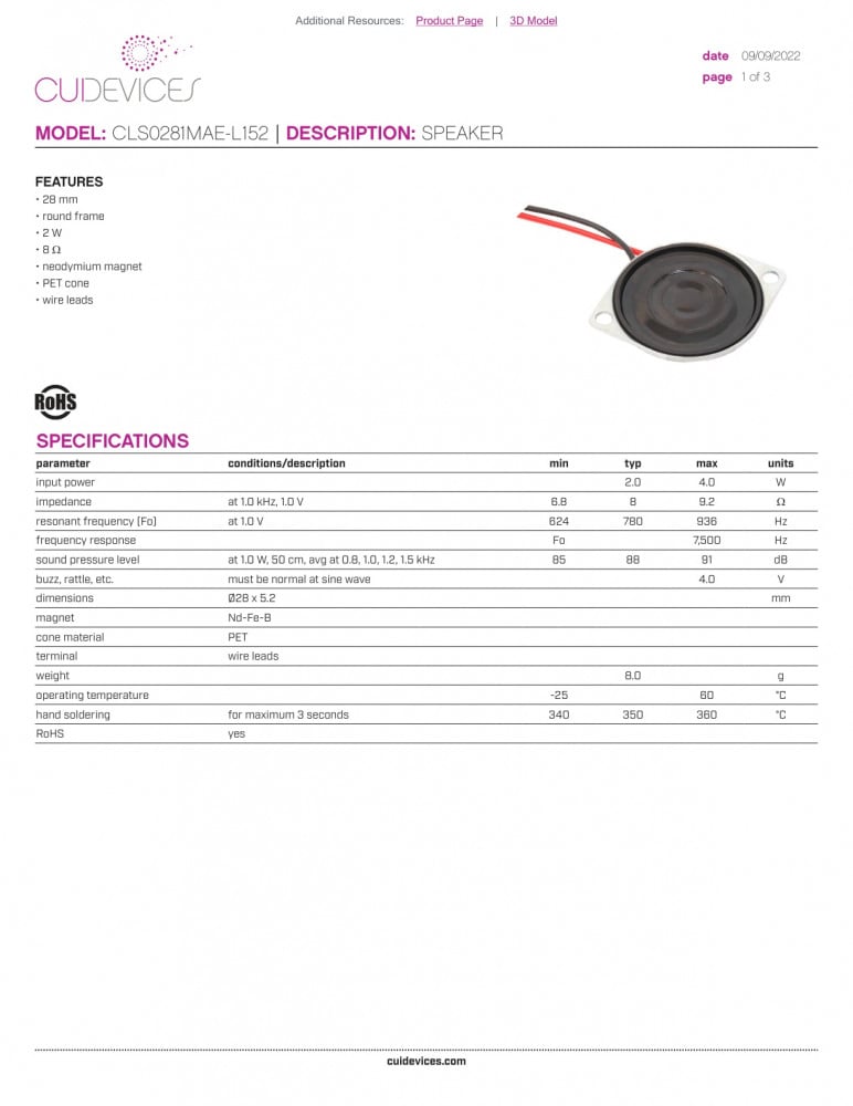 CLS0281MAE-L152 datasheet page 1