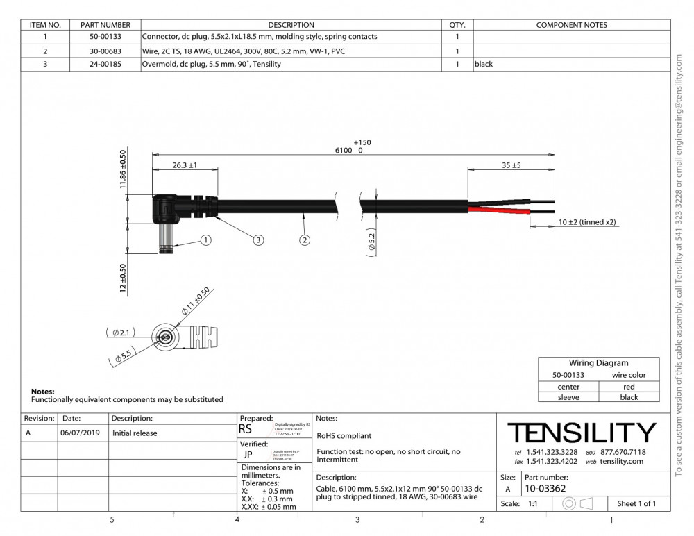 Tensility 10-03362 cable assembly drawing
