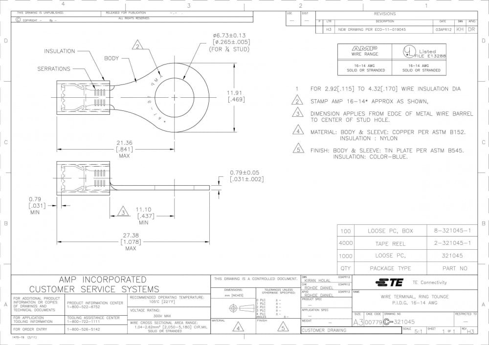 TE Connectivity 321045 technical drawing page