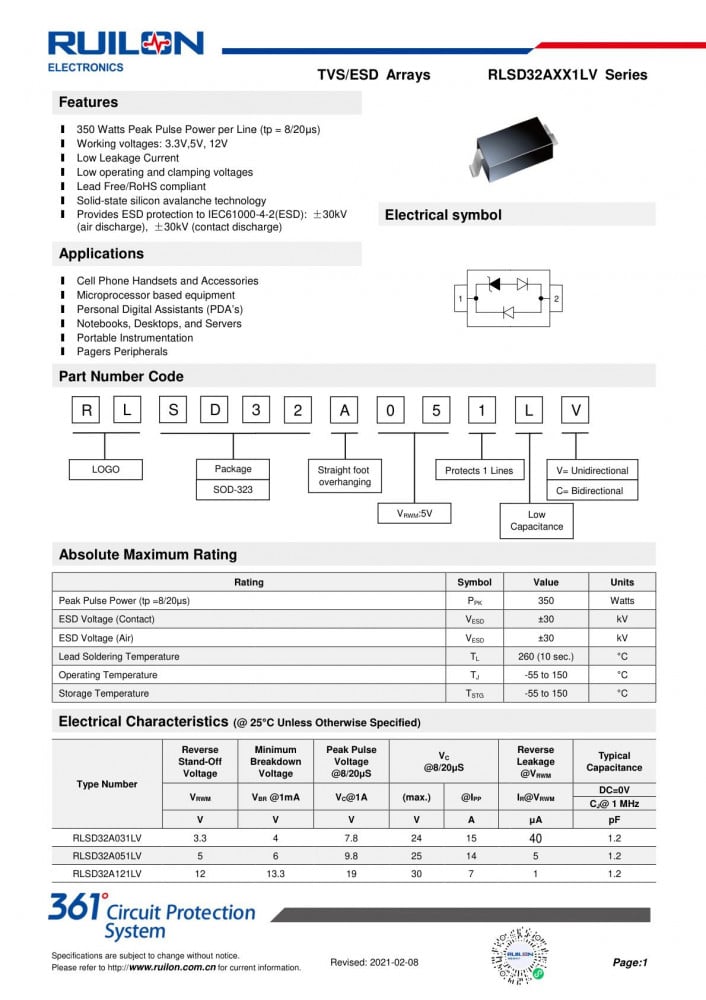 RLSD32A031LV datasheet page 1