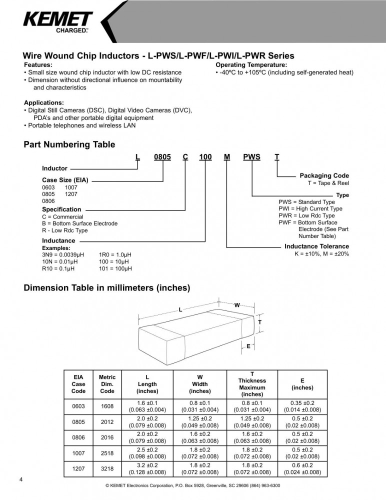 KEMET ferrite products document page 4