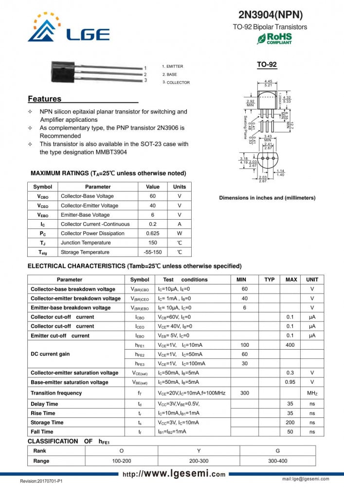 LGE 2N3904 datasheet page 1