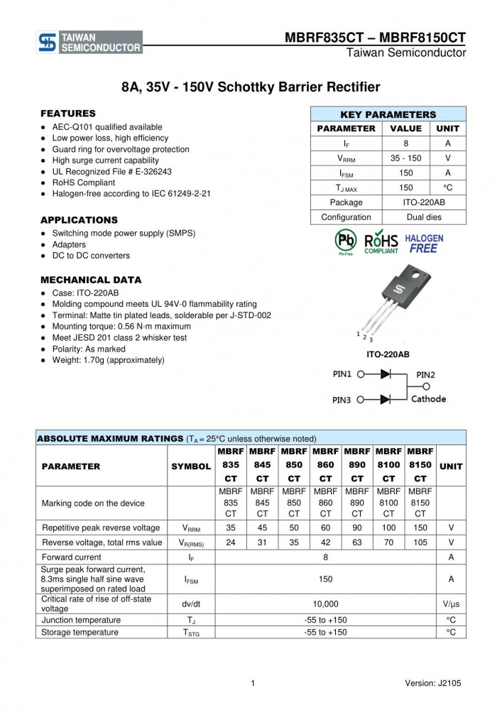 MBRF850CT datasheet page 1