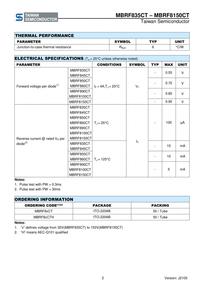 MBRF850CT datasheet page 2