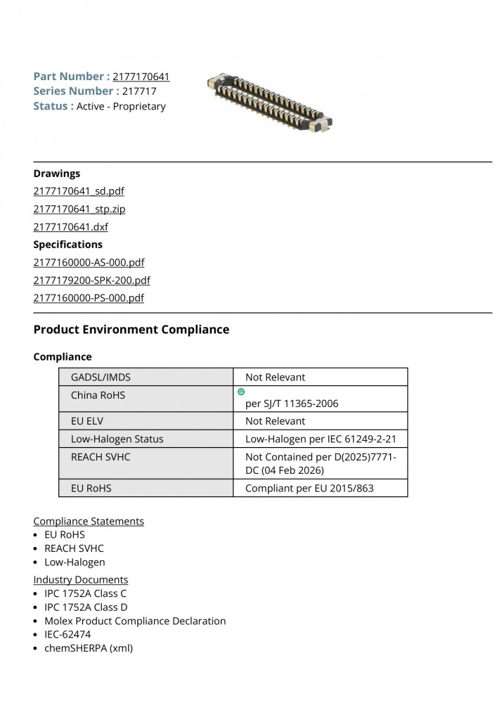 MOLEX 2177170641 technical document page 1