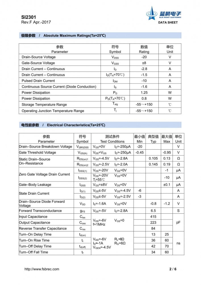 SI2301 datasheet page 2
