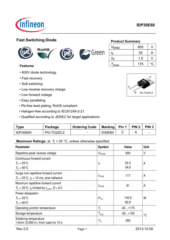 IDP30E60 datasheet page 1