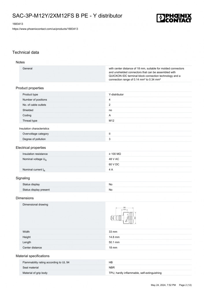 Phoenix Contact 1683413 product documentation page 2