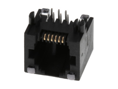 Modular Jack, Right-Angle, Low Profile, Inverted, Shielded, Offset Panel  Grounding Tabs, Lightpipes, 6/6