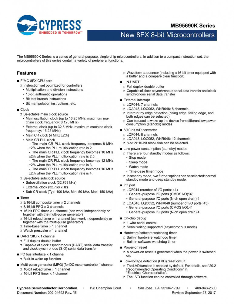 CY95F698KPMC-G-UNE2 document page 2