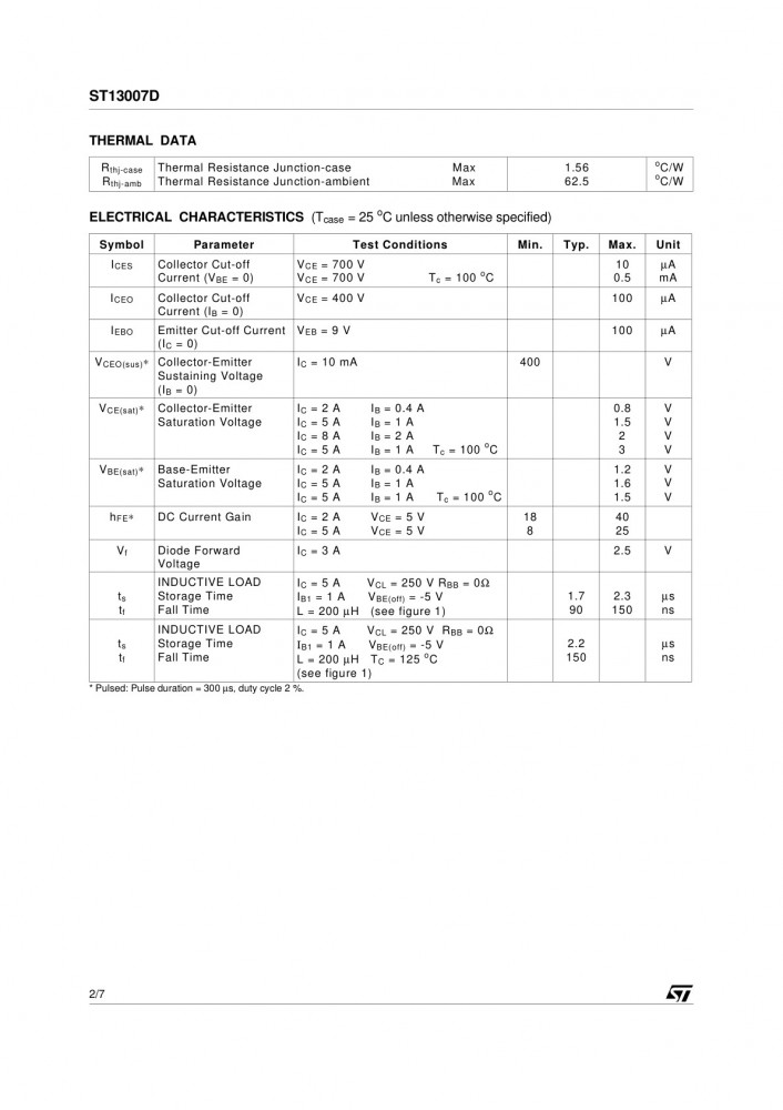 ST13007D datasheet page 2