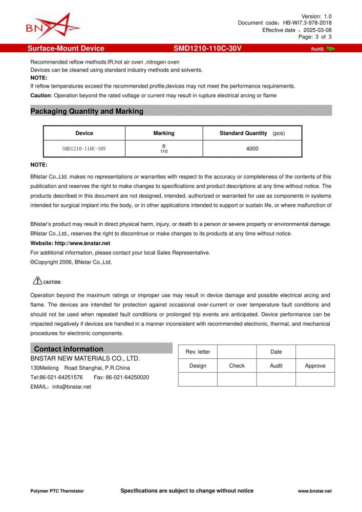 BNstar SMD1210-110C-30V datasheet page 3