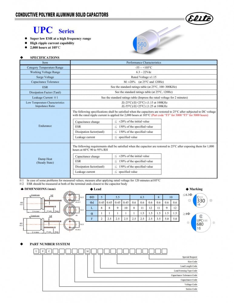 Chinsan UPC series datasheet page 1