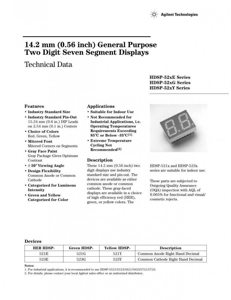 HDSP-521G datasheet page 1