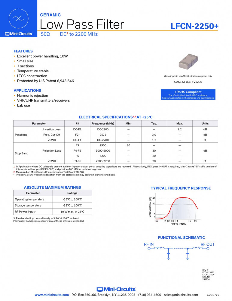 LFCN-2250+ technical document page 1