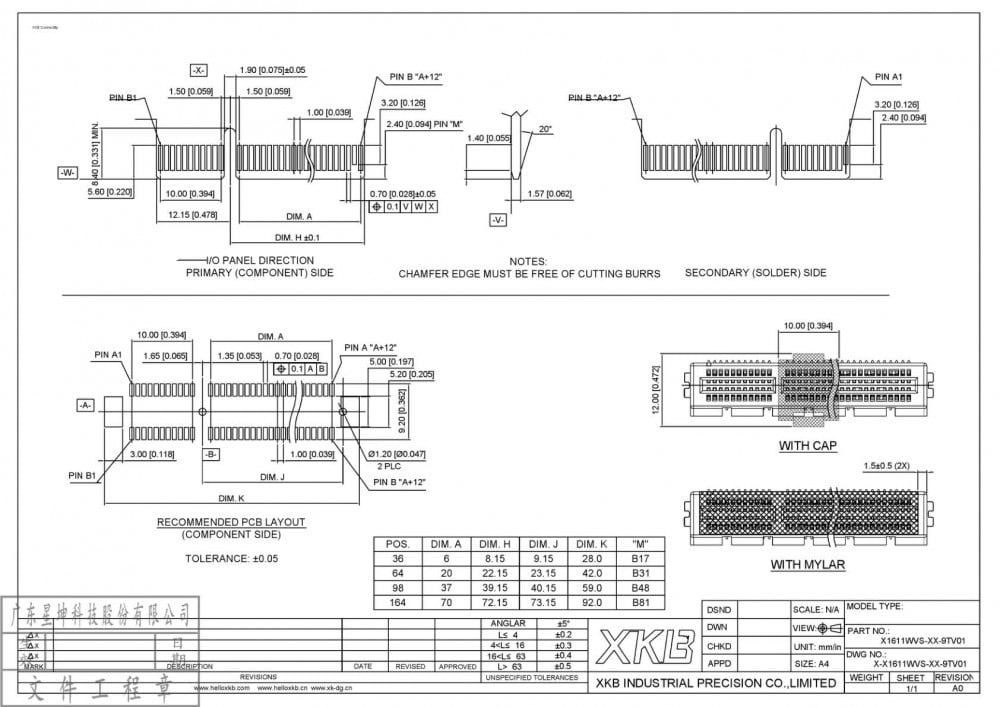 X1611WVS series PCB layout and dimensions page 2