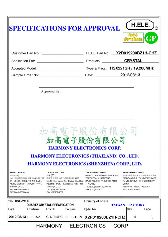 HELE X2R019200BZ1H-CHZ specification page 1