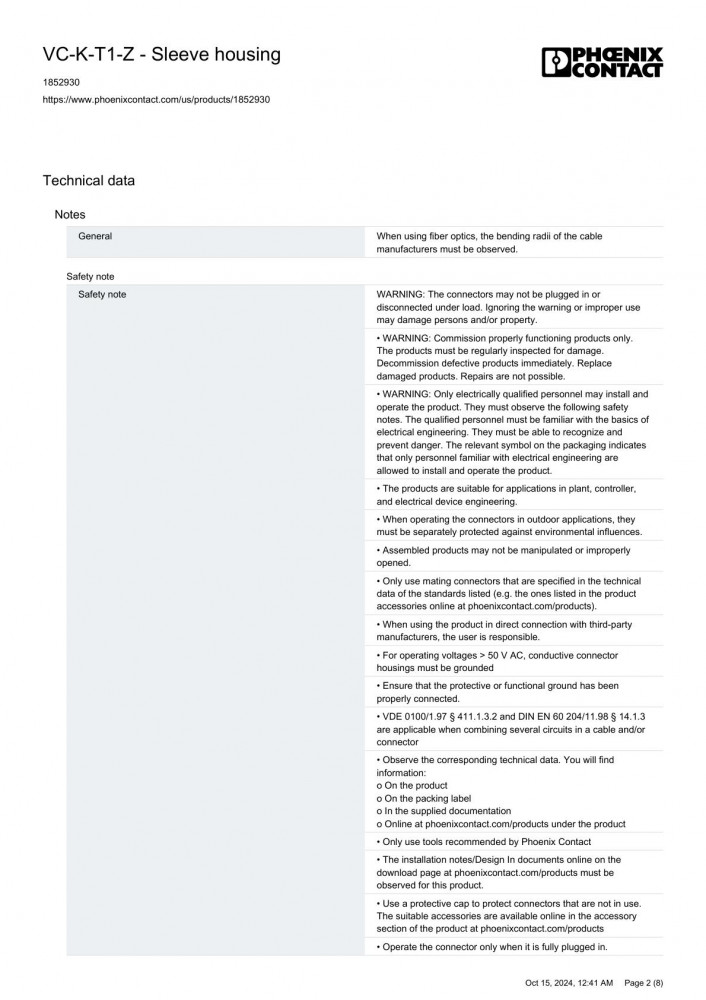 Phoenix Contact 1852930 technical document page 2