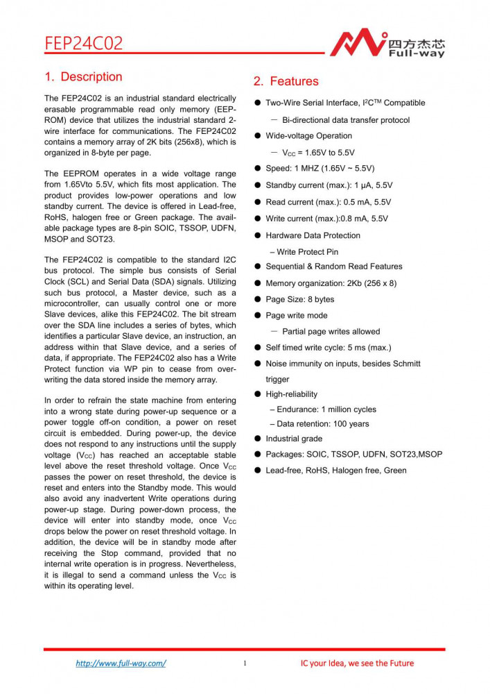 FEP24C02 datasheet page 1