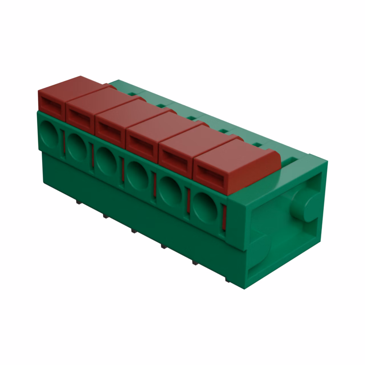 5.00mm Pitch, Eurostyle Fixed-Mount Push-Button Terminal Block, Horizontal, 10A, 22-14 AWG, Green, 6 Circuits for sale