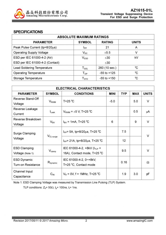 AZ1615-01L datasheet page 2