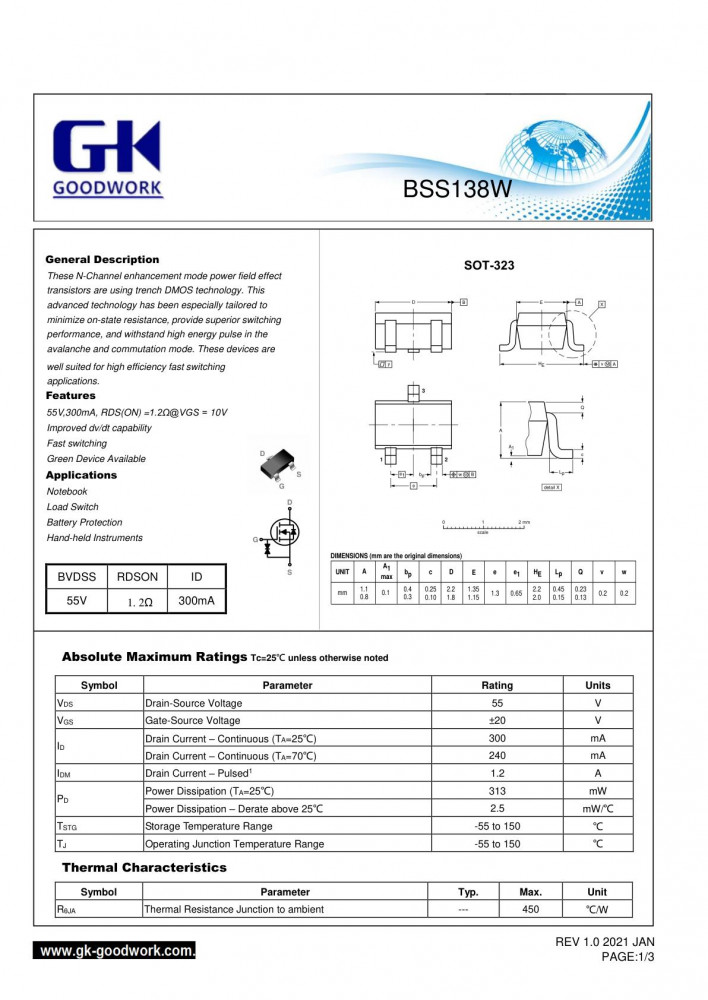 BSS138W datasheet page 1