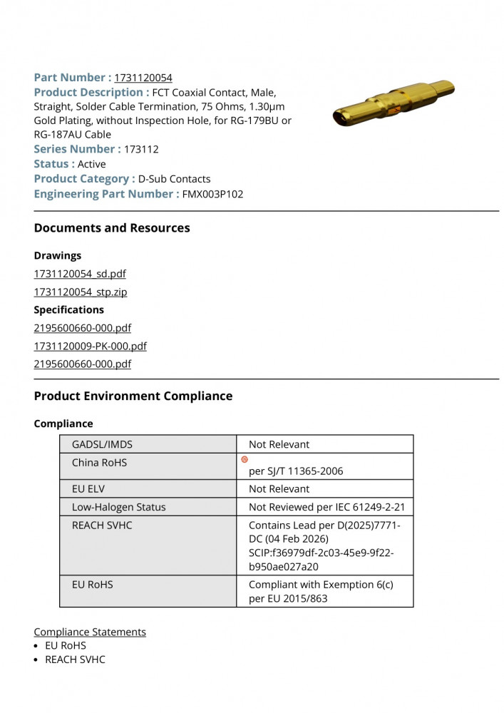 MOLEX 1731120054 document preview, page 1