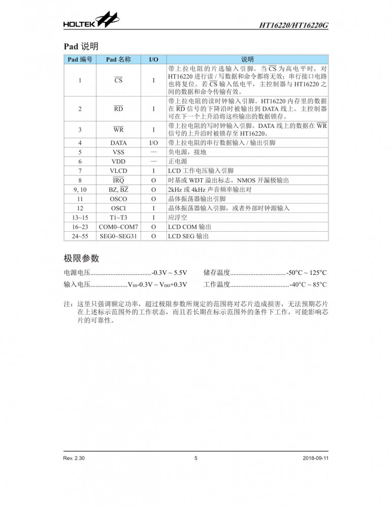 HT16220 datasheet page 5