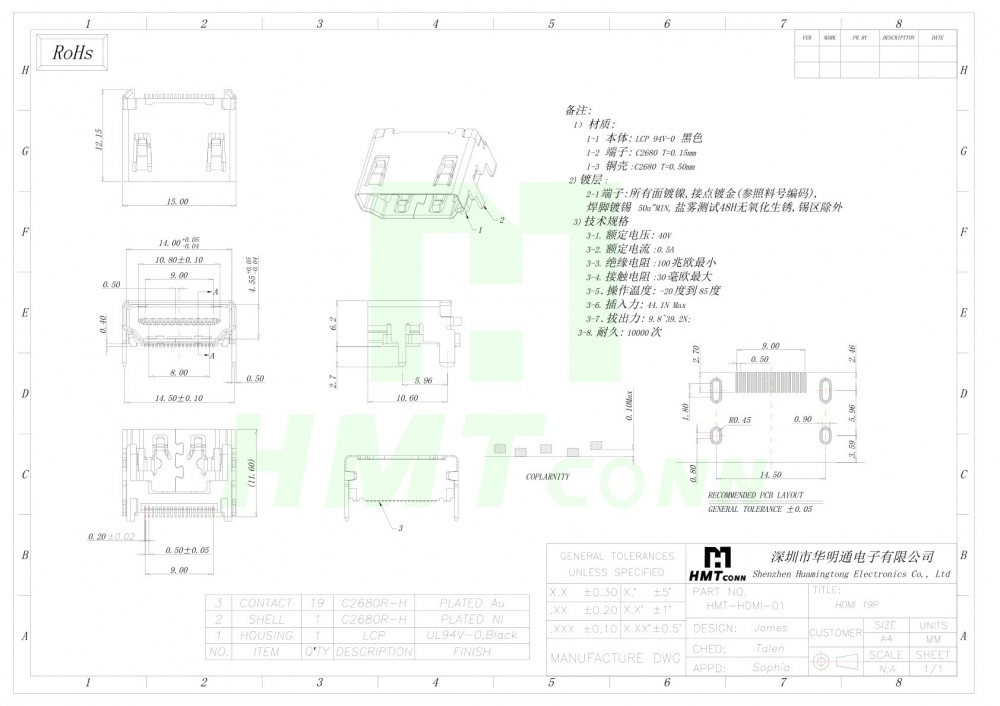 HMT-HDMI-01 technical drawing page 1