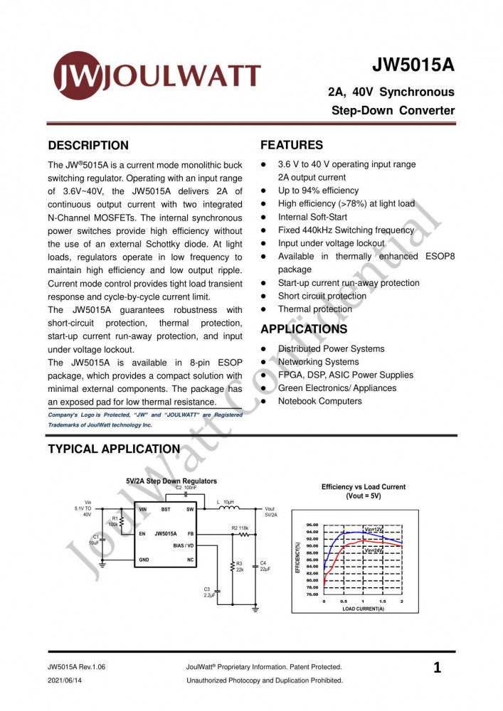 JW5015A datasheet page 1